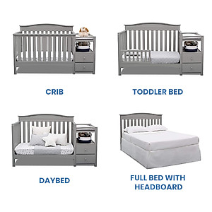 Delta Children Birkley Convertible Crib N Changer + Changing Pad and Cover [Bundle], Grey
