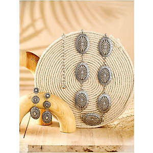 Glenmal Western Concho Chain Belt Turquoise Earrings Set Western Cowboy Waist Belts Bohemian Turquoise Earrings for Women Men(Elegant Style)