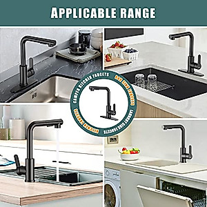 Kitchen Faucets, Matte Black Faucet with Pull Down Sprayer and Deck Plate, Stainless Steel Commercial Utility Faucets for Sink 3 Hole Bar Rv Camper Laundry Outdoor Farmhouse