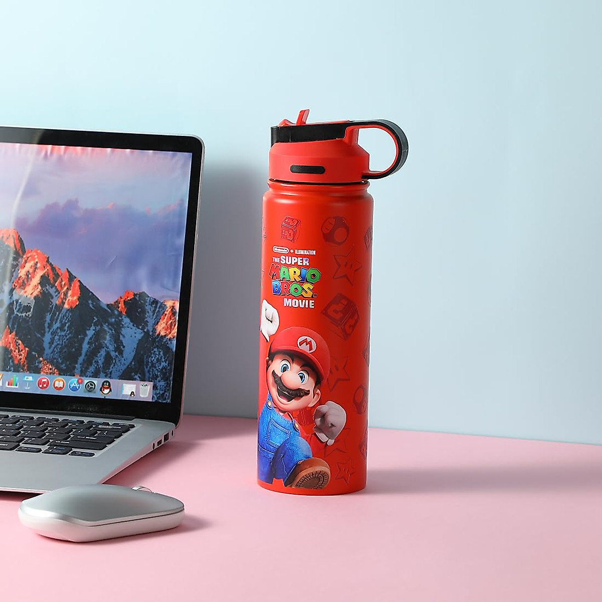 MINISO Super Mario Bros Collection Stainless Steel Water Bottle with Handle - 900mL