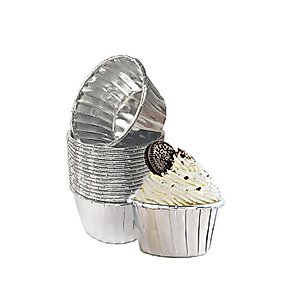 Prudance 50 pcs Muffin Liners Cupcake Baking Cups Foil Muffin Liner for Wedding, Birthday, Baby Shower, Christmas, Party (Silver)