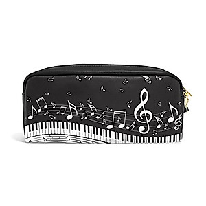 ALAZA Black Music Note Piano PU Leather Pen Pencil Case Pouch Case Makeup Cosmetic Travel School Bag