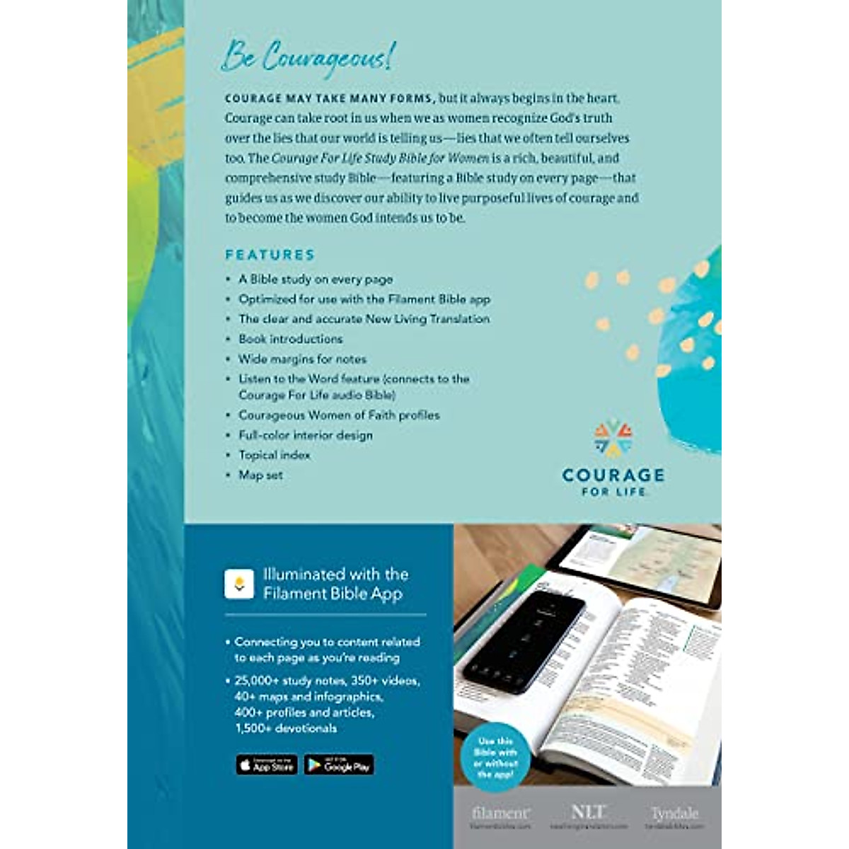 NLT Courage For Life Study Bible for Women (Hardcover, Filament Enabled)