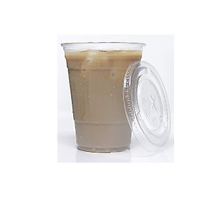 [16 oz.] Crystal Clear Plastic PET Cups with Straw Slot Lids, BPA-Free, Perfect for Iced Coffee, Smoothies, Tea, Boba - Recyclable (50, Cups with Flat Lids)