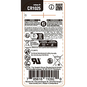 Renata Lithium Battery 3v (CR1025) (Swiss Made)