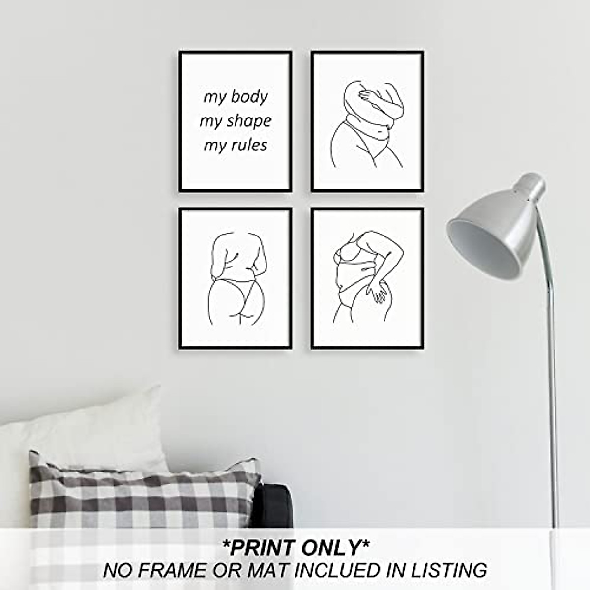 heilkee Feminist Wall Art Black and White Minimalist Line Art Prints for Bedroom Aesthetic Modern bathroom Decor Woman Body Positive Gifts(UNFRAMED 8x10in)