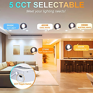 CLOUDY BAY 12 Pack 6 Inch 5CCT Ultra-Thin LED Recessed Ceiling Light with Junction Box,2700K/3000K/3500K/4000K/5000K Selectable,15W Dimmable Canless Downlight,1000LM High Brightness