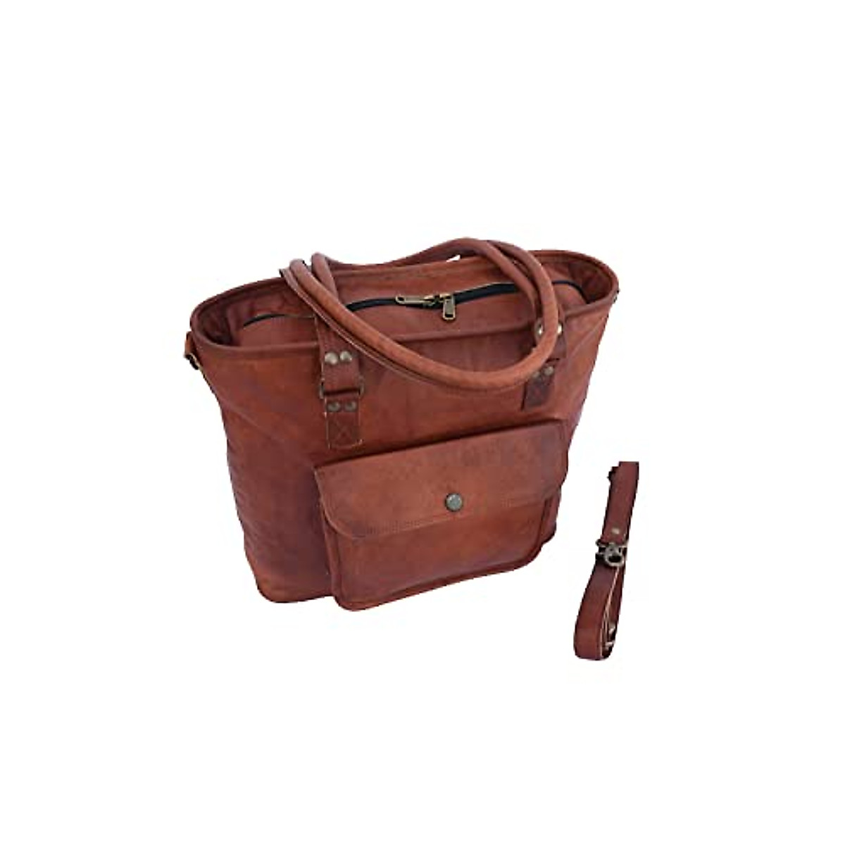 Genuine Leather Tote Bag Women's Handbag Purse Work Travel Shopping Holdall Shoulder Bags, 16 Inch Medium