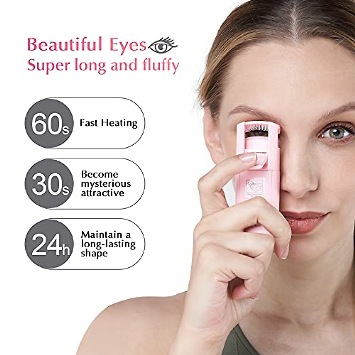 Heated Eyelash Curler, Electric Eyelash Curler with Flexible Silicone Pad, One-Step Lash Curler for Long & Voluminously Curled Eyelashes in Seconds, Last All Day. Battery Included