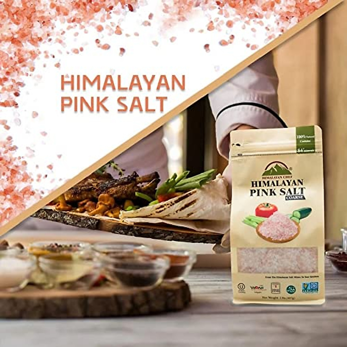 Himalayan Chef Pink Himalayan Salt, Coarse Grain, Refill Grinders - 2 lbs (2 Pound Bag)