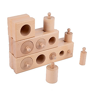 Montessori Toys for Babies 6-12 Months Wooden Knob Log Mini-Cylinder Block Preschool Learning Baby Game Sensory Toys for Kids(3 Piece Set)