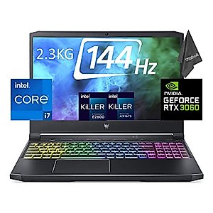 Acer 5th Blade Cooling Technology Predator Helios 300 15.6" FHD 144Hz 3ms Gaming Laptop - Intel Core i7-11800H - NVIDIA RTX 3060-2.3KG - Thunderbolt 4- w/Cloth (32GB RAM | 1TB PCIe SSD | 2TB HDD)