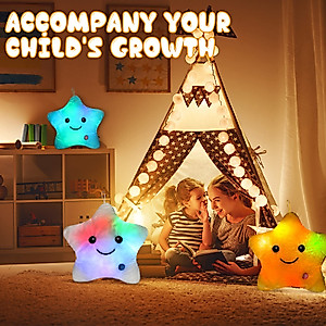 Unittype 3 Pack Star Pillows Lighted Star Plush Pillows 15.75 Inch Stuffed Cushion Decorative Throw Pillow Star Shaped Pillow Blue White Yellow Star Pillow for Birthday Gifts Bedroom Room Home Office