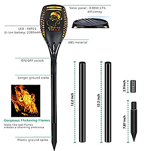 Solar Torch Light Outdoor Upgraded, 43" Flickering Flames Torch Light Solar Garden Lights Waterproof Landscape Lighting Dusk to Dawn Auto On/Off Security Light for Yard Patio Driveway, Christmas Party