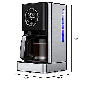 XINYUWZ 12 Cup Programmable Coffee Maker, Drip Coffee Machine with Temperature Control, Auto Pause Coffee Brewer with Glass Carafe, Family Coffeemaker with Self-Cleaning Function Black