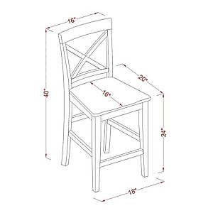 East West Furniture PBS-OAK-W Pub Counter-Height Bar Stool - Pub Height Kitchen Chairs, Set of 2, Oak