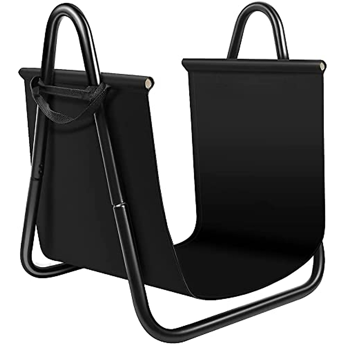AMAGABELI GARDEN & HOME Fireplace Log Holder with Canvas Firewood Rack Indoor Tote Carrier Metal Wood Rack Black Firewood Holders Storage Heavy Duty Logs Stacker Basket with Handles Kindling