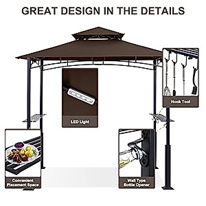 ABCCANOPY 8'x 5' Grill Gazebo Canopy - Outdoor BBQ Gazebo Shelter with LED Light, Patio Canopy Tent for Barbecue and Picnic (Brown)