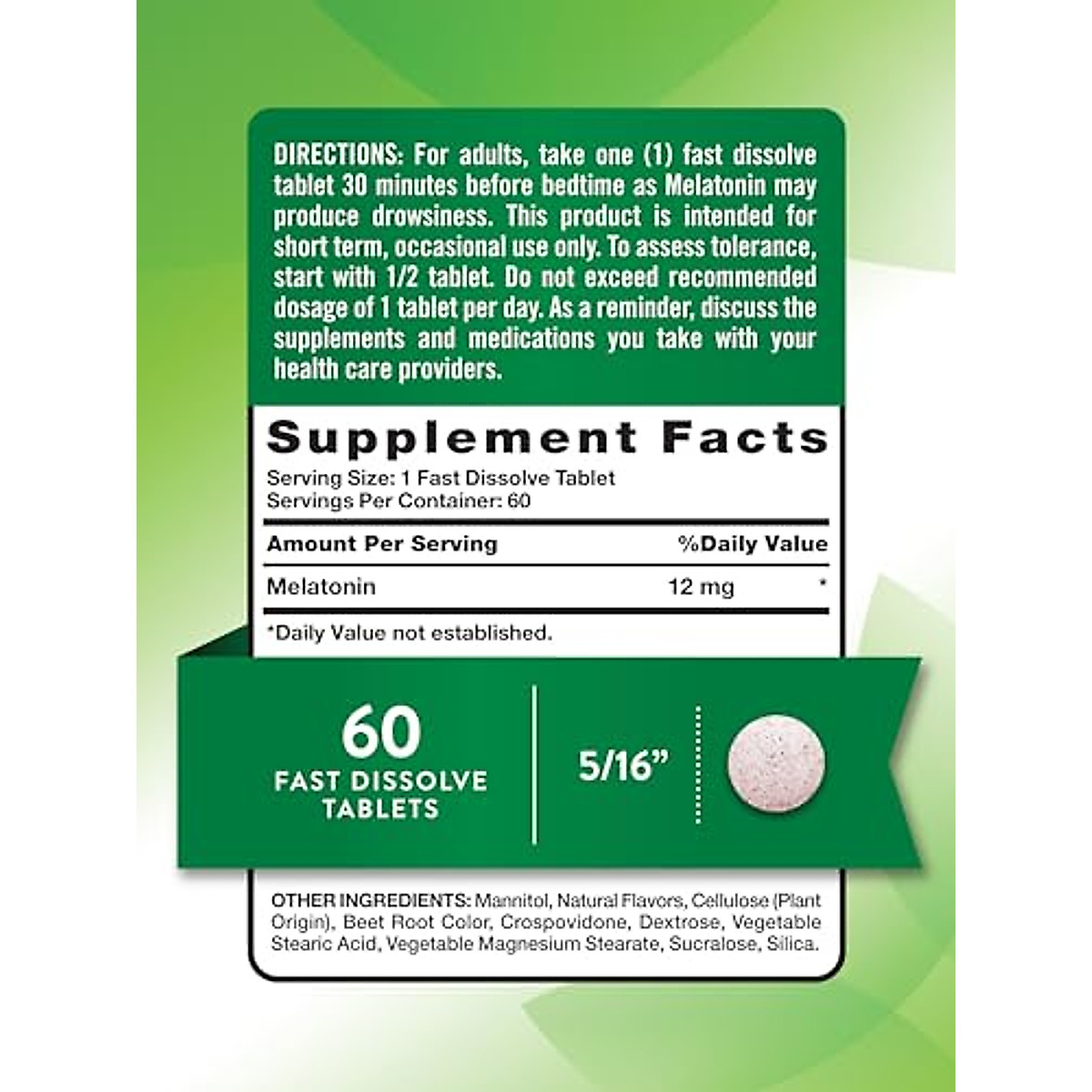 Melatonin 12mg | 60 Fast Dissolve Tablets | Natural Berry Flavor | Vegan, Non-GMO & Gluten Free | by Nature's Truth