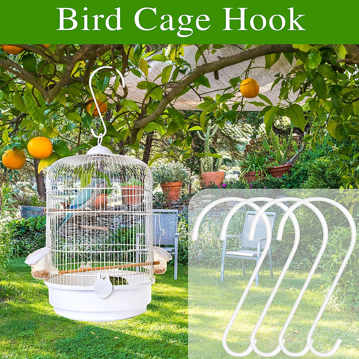 6 Pack Tree Hooks 12 Inches Tree Branch Hooks, Extra Large S Hooks for Hanging Plants,Heavy Duty Hooks for Hanging Plants, Black Bird Feeder Hooks for Outdoors Hanging Basket, Lanterns