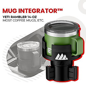 Integral Mug Integrator Expandable Mug Holder - YETI 14oz Rambler Cup Holder - Coffee Mug Car Cup Holder Expander with Adjustable Base - Rubber Tabs Hold Most Coffee Mugs Ramblers 10oz