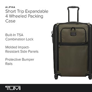 TUMI Short Trip Expandable 4-Wheeled Packing Case - Carry-On Suitcase with Combination Lock & Removable Garment Sleeve - Olive Night