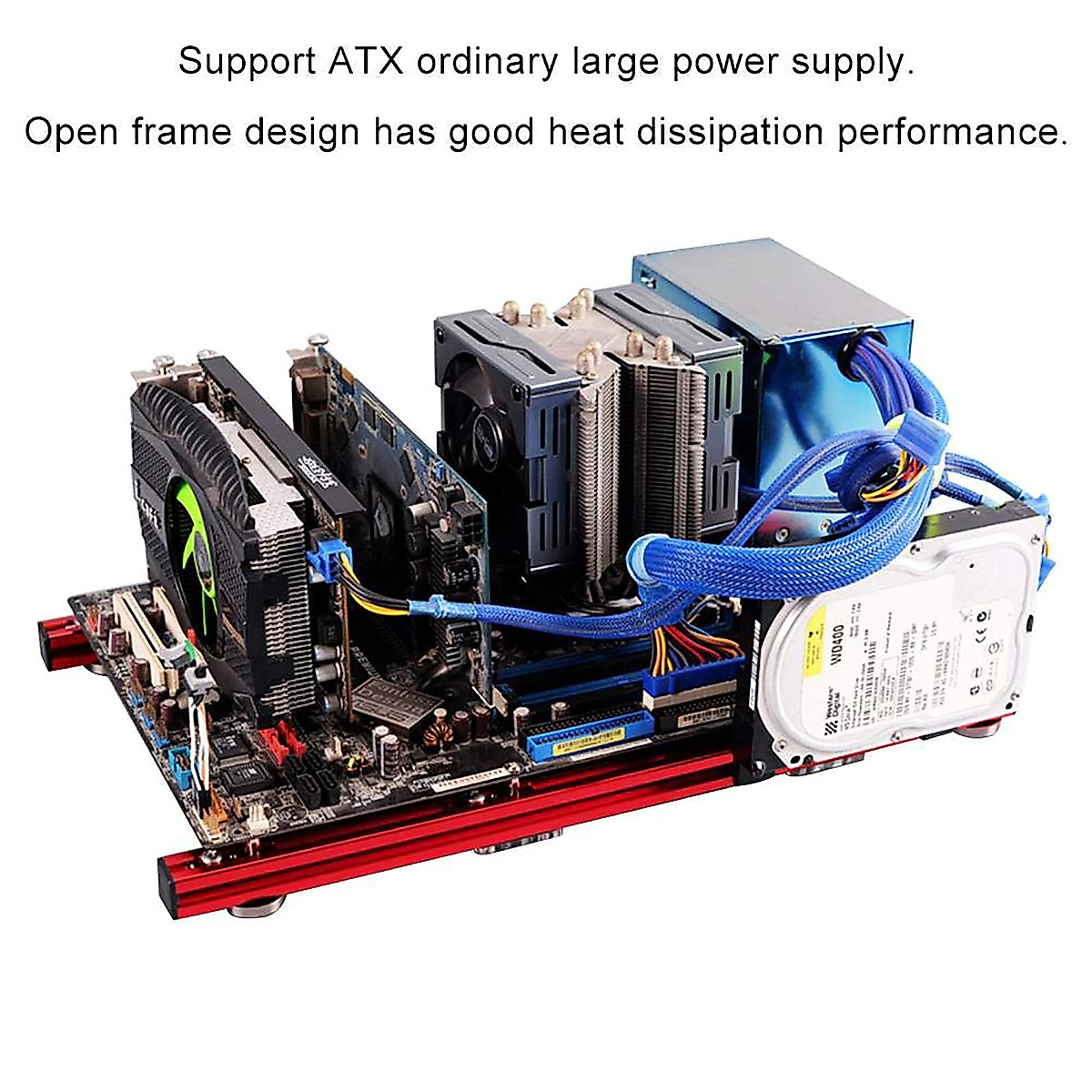 Mini ITX MATX ATX PC Test Bench DIY Open Air Frame Overclock Vertical Case Computer Mount Aluminum Chassis for HTPC Graphics Card/Games/Cooling
