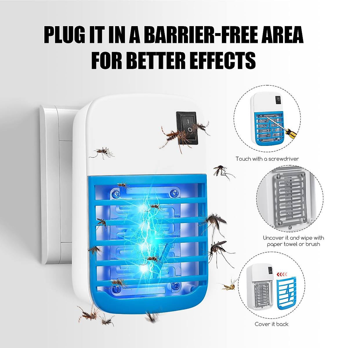 4Pack Bug Zapper Indoor Plug in Electronic Mosquitoes Trap Zapper with Blue Lights Electric Portable Home Insects Zapper for Home,Kitchen,Bedroom,Living Room,Baby Room,Office