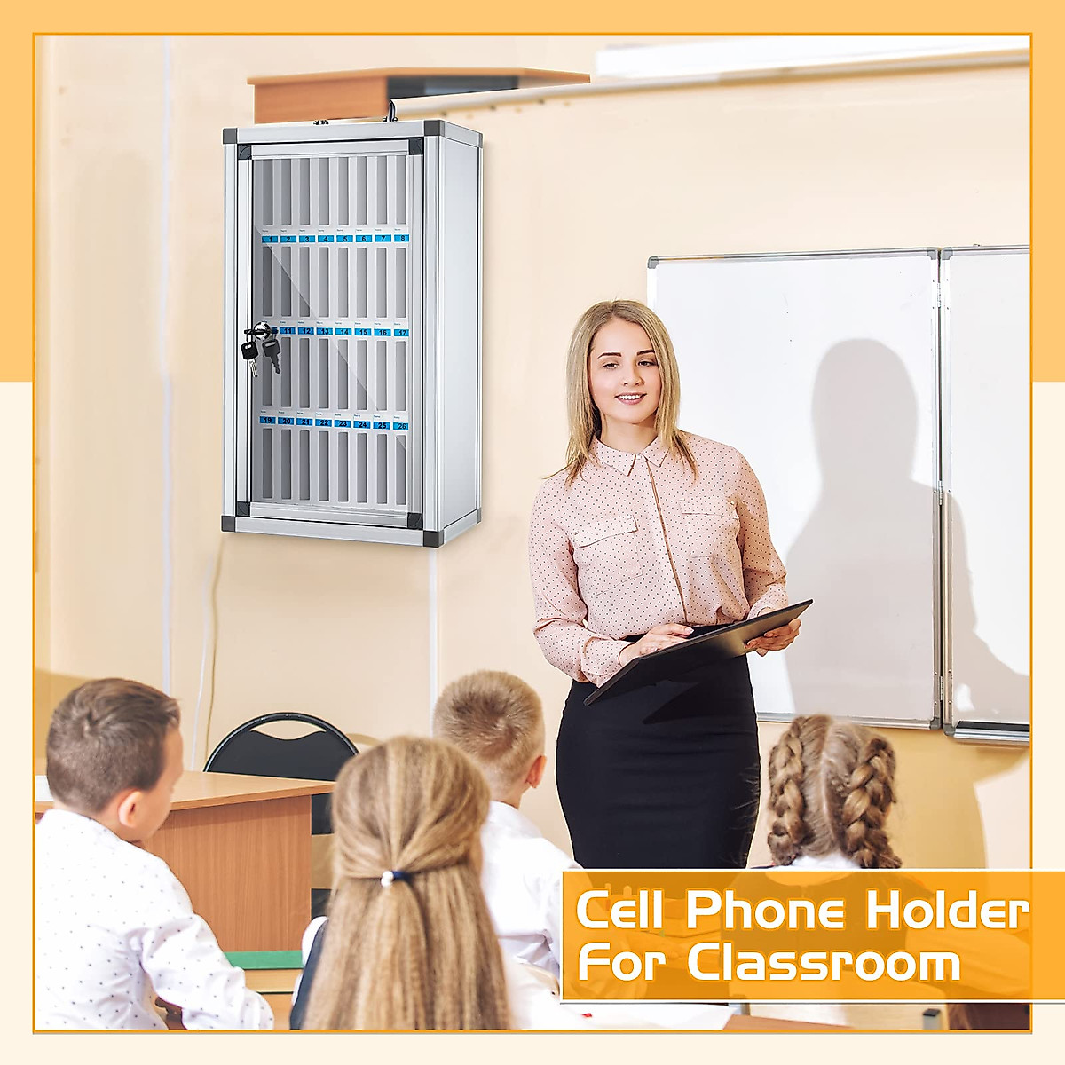 Amylove Cell Phone Locker Cabinet Aluminum Alloy Pocket Chart Storage Locker Box Cabinet Wall-Mounted Cell Phones Storage Cabinet Cell Phones Locker Box with Handle for Office Classroom Gym (36 Slots)