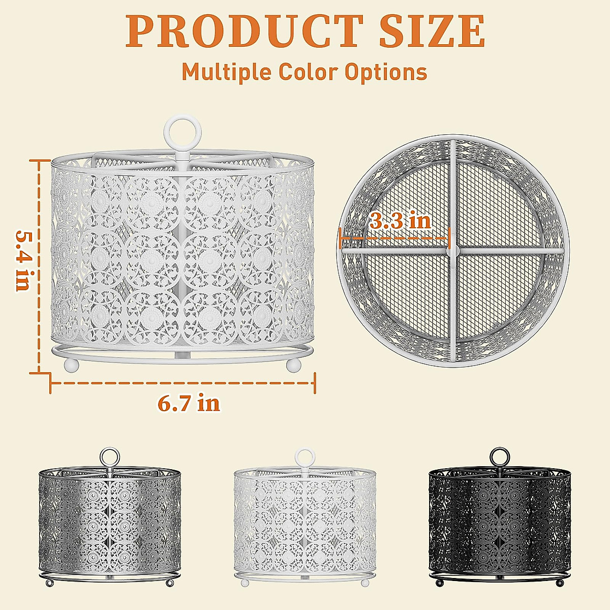 YIUKEA Rotating Utensil Caddy Holder - Higher Raised Cutlery Caddy Countertop - Metal Silverware Caddy Organizer with 4 Compartment for Kitchen Counter Party Office white