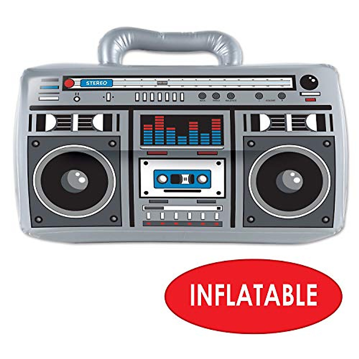 Beistle 2 Piece 11" x 16" Inflatable Boom Boxes 80's Theme Retro 1980's Party Prop Decorations Hip Hop Costume Accessories, Gray/Black/White/Red/Blue
