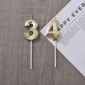 2 inch Gold 34 Birthday Candles, 3D Diamond Number 34th Cake Topper for Boys Girls Birthday Party Decorations Theme Party