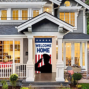 Welcome Home Banner Backdrop Photo Booth Props Soldiers Stars Airman Theme Decor for Kids Teens United State American Military Veteran Retired Going Away Party Flag Favors Supplies Decorations