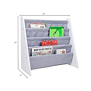 Wildkin Kids Canvas Sling Bookshelf for Boys and Girls, Wooden Design Features Four Fabric Shelves, Keep Bedrooms, Playrooms, and Classrooms Organized, Measures 25 x 24 x 11 Inches (White w/Gray)