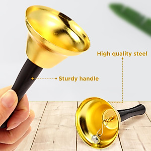 24 Pack Loud Hand Bell Metal Hand Held Bell for Adult Steel Dinner Call Service Wedding Bell with Black Wooden Handle Care for Home Pet Classroom School Church Alarm Food Decor (Gold,2.56'' Wide)