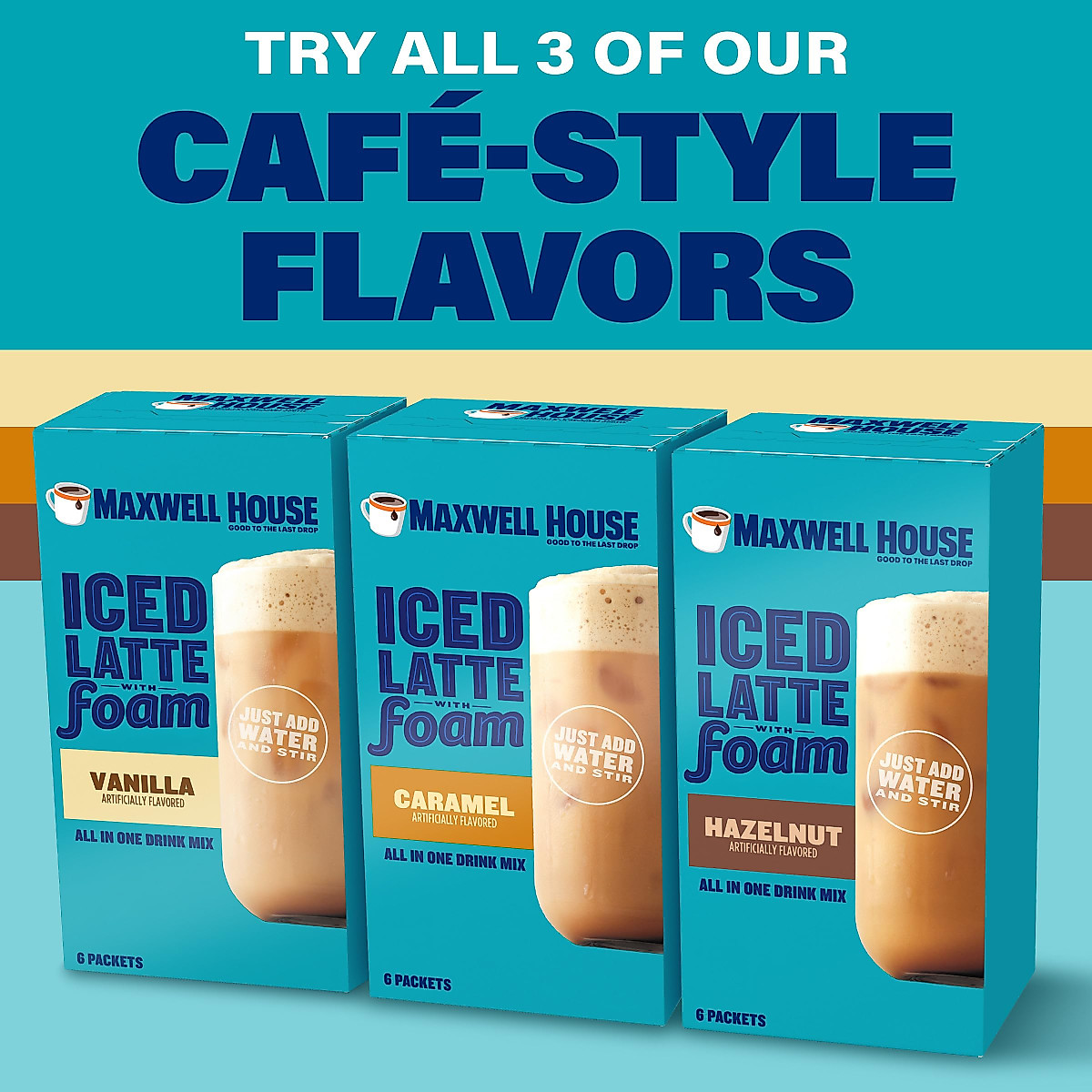 Maxwell House Iced Hazelnut Latte with Foam All in One Drink Mix, 5.82 oz, 6 Packets