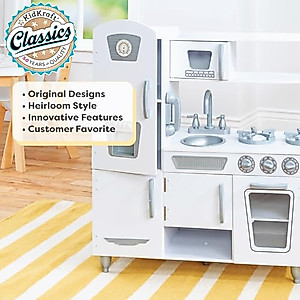 KidKraft Vintage Wooden Play Kitchen with Pretend Ice Maker and Play Phone, White