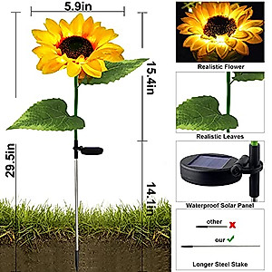 HELESIN Solar Sunflower Lights, Outdoor Sunflower Solar Garden Decor Yard Stake, LED Solar Lights Outdoor Decorative for Patio Lawn Garden Yard Pathway Decoration