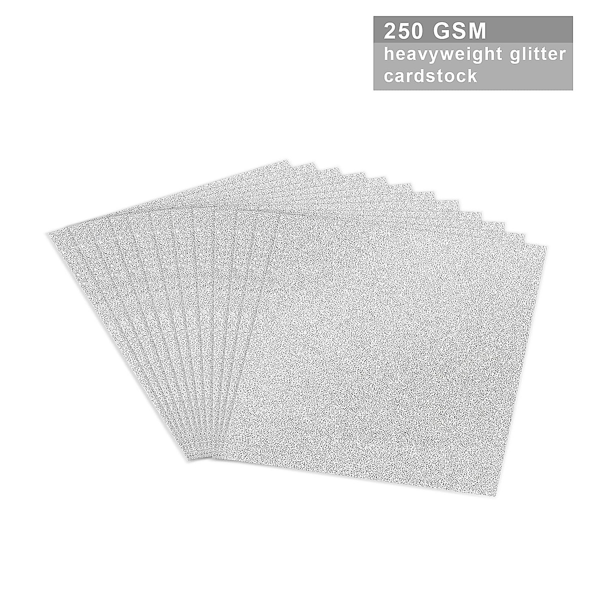 SHUESS Silver Glitter Cardstock Paper 12 x 12, 100 Sheets Glitter Cardstock Paper Silver, 250 GSM Thick Glitter Card Stock, Silver Glitter Paper for Crafts, DIY Birthday, Wedding, Party Supplies