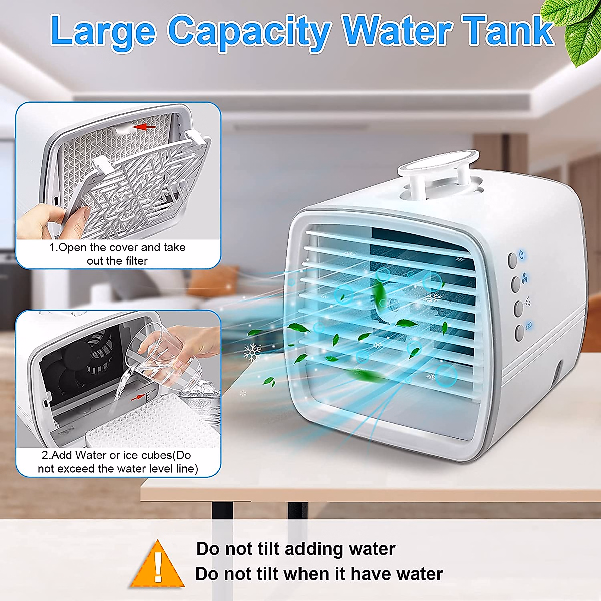 Portable Air Conditioner, Personal Mini Air Cooler Fan, Personal Portable AC Air Conditioner for Office Desk Camping Bedroom Room, Small Air Conditioner with 7 LED Lights, 3 Speeds, 80°Adjustment