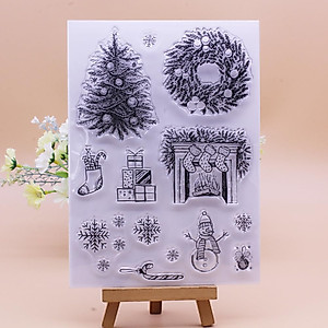 NZJ Merry Christmas Garland Christmas Tree Decoration Clear Stamp Background Transparent Silicone Stamp Spill and Splatter Rubber Stamp for Scrapbook Journal Card Making 4.3 x 6.3 Inch