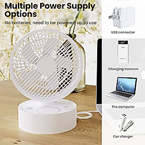 XONHUALX Desk Fan with LED Lights, 7.5-Inch Auto Oscillating Table Fan with 3 Wind Speed USB Powered, Quiet Portable Desktop Fan for Bedroom, Office, Living Room