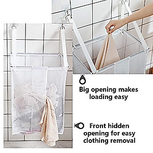 ALYER Wall Hanging Mesh Laundry Hamper,Over The Door Large Storage Bag with Big Metal Rim Opening,Hardware Included (Black)