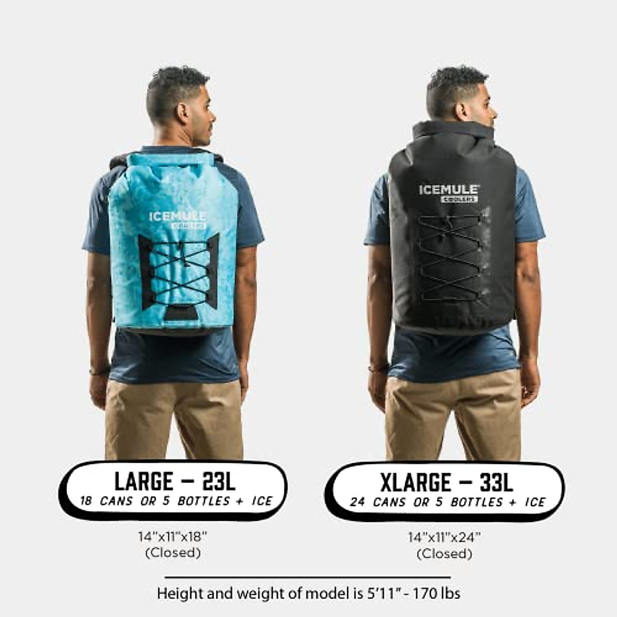 ICEMULE Pro Large Collapsible Backpack Cooler – Hands Free, 100% Waterproof, 24+ Hours Cooling, Soft Sided Cooler for Hiking, Camping, Fishing & Picnics, 23 Liter, Fits 18 Cans + Ice, Grey