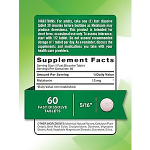 Melatonin 12mg | 60 Fast Dissolve Tablets | Natural Berry Flavor | Vegan, Non-GMO & Gluten Free | by Nature's Truth