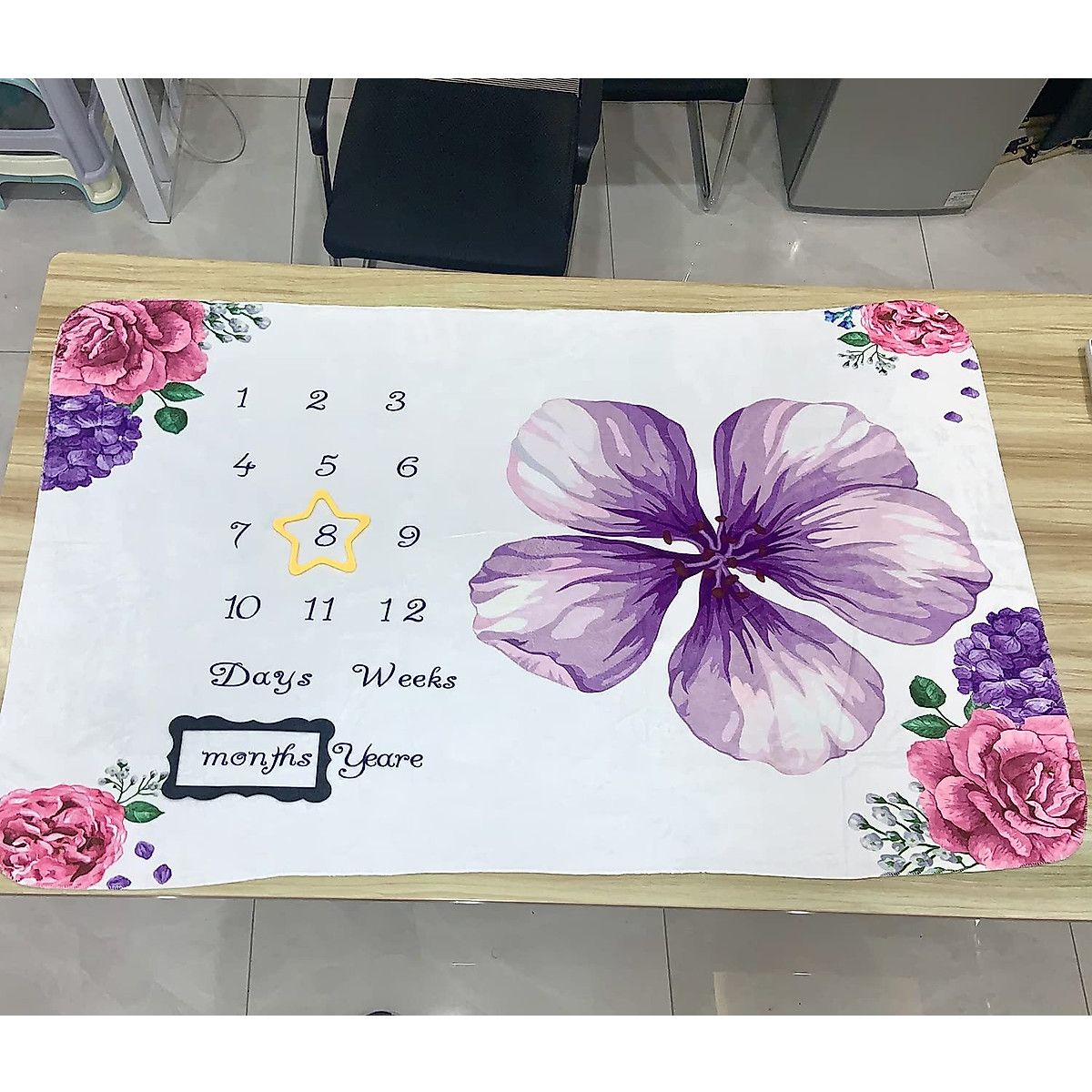 Funvalley Surperfect Baby Monthly Milestone Blanket 60" X 40" Photo Blanket for Newborn and Baby Includes Headband and Frame Photography Backdrop