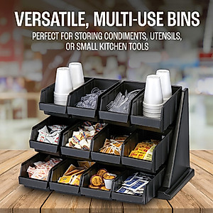 Cambro 12RS12110 Black Versa Self Serve Condiment Bin Stand Set with 3-Tier Stand and 12" Condiment Bins Case of 1