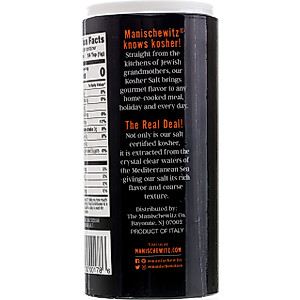 Manischewitz Premium Kosher Salt, Coarse Sea Salt, 16oz (1 Pound) Easy Pour Canister, Product of Italy, Pure Mediterranean Sea Salt. The Perfect Salt Grinder Refill!