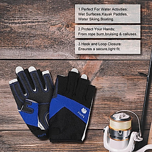 FitsT4 Sports Kayaking Gloves 3/4 or Full Finger Padded Palm Fingerless Gloves for Men Women Youth Perfect for Sailing Paddling Canoeing Boating Workout Rowing SUP and Other Water Sports