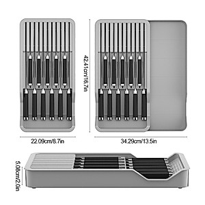Knives Holder - Cutlery Tray Organizer, Knife Block for Drawer | Knife Holder for Drawer with Expandable Features, Compact Knives Holder for Drawer Storage, Expandable Cutlery Tray for Kitchen, Gray